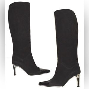 Escada | Shoes | Escada New Sz 7 B Black Suede Patent Leather Tall ...